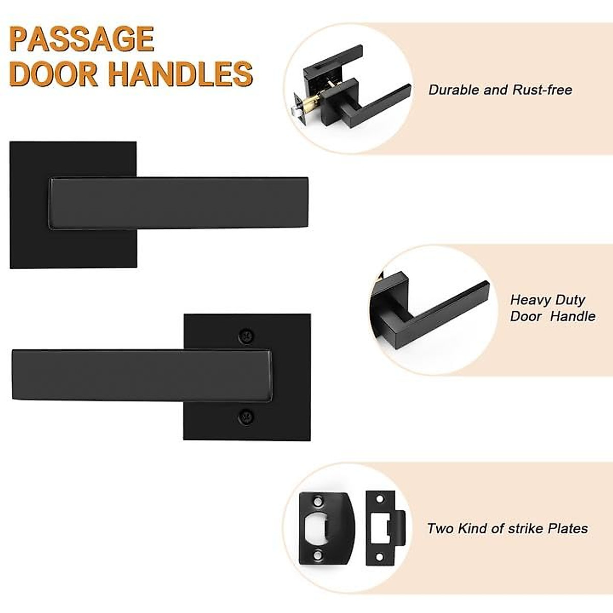 Probrico 10 Pack| Matte Black Passage Door Levers Interior Heavy Duty Square Door Handles, Hall/Closet Non-Locking Door Levers for Pantry Utility Room, Contractor Pack
