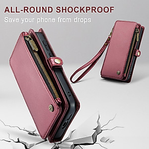 Defencase for Samsung Galaxy S23 Case, 【RFID Blocking】 for Galaxy S23 Case Wallet for Women Men with Card Holder, Durable Leather Magnetic Flip Strap Phone Case for Samsung S23 6.1", Purple Red