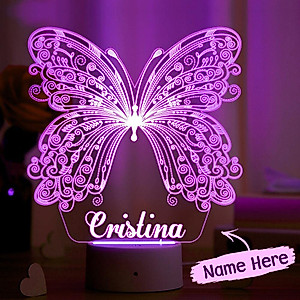 VEELU Butterfly 3D LED Baby Night Light Personalized with Name Christening Gift for Boy and Girl Birth Gift for Girl