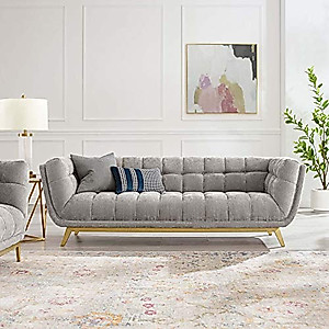 Modway Bestow Tufted Crushed Performance Velvet Sofa, Light Gray
