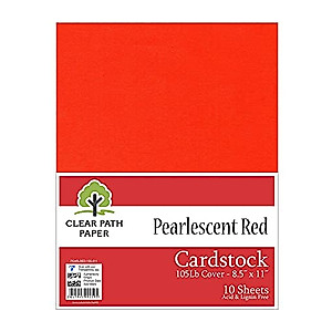 Bundle - 2 Cardstock Items - Pearlescent Blue - 8.5 x 11 inch - 105Lb Cover; Pearlescent Red - 8.5 x 11 inch - 105Lb Cover - 20 Sheets Total - Clear Path Paper
