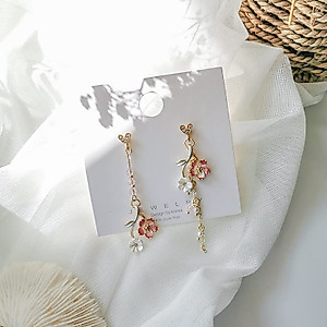 Pink Flower Earrings Sakura Cherry Blossoms Drop Earrings Floral Teardrop Butterfly Fairy Leaf Petal Drop Spring Women Girls Jewelry (A pink)