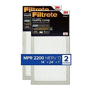 Filtrete 14x24x1 AC Furnace Air Filter, MERV 13, MPR 2200, Elite Allergen, Bacteria & Virus Filter, 3-Month Pleated 1-Inch Electrostatic Air Cleaning Filter, 2-Pack (Actual Size 14.375x23.84x0.783 in)