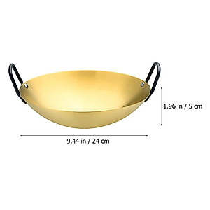 Cabilock Stainless Steel Cookware Stainless Steel Frying Cooking Pot 24cm Metal Stock Pot Stir Fry Pan Stewpot Skillet Round Bottom Wok Pan Binaural Wok for Kitchen Cooking Camping Cooking Set