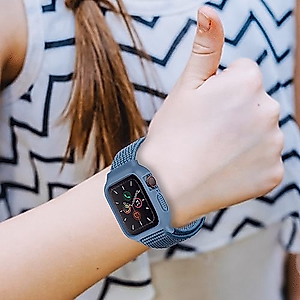 [3 Pack] Nylon Bands with Case Compatible with Apple Watch Band 38mm 40mm 41mm & 42mm 44mm 45mm,Soft TPU Case with Breathable Strap for iWatch 9/8/7/6/5/4/3/SE/SE2