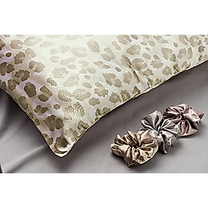 Coolbeds Satin Silk Pillow Covers for Hair and Skin-with Satin Scrunchies for Women Stylish |Satin Pillow Covers for Hair and Skin 2Pack |Silk scrunchies for Women 3Pack|Silk Pillow Case (Leopard)