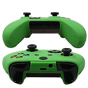 YoRHa Silicone Cover Skin Case for Microsoft Xbox One X & Xbox One S Controller x 1(Green) with Pro Thumb Grips 8 Pieces