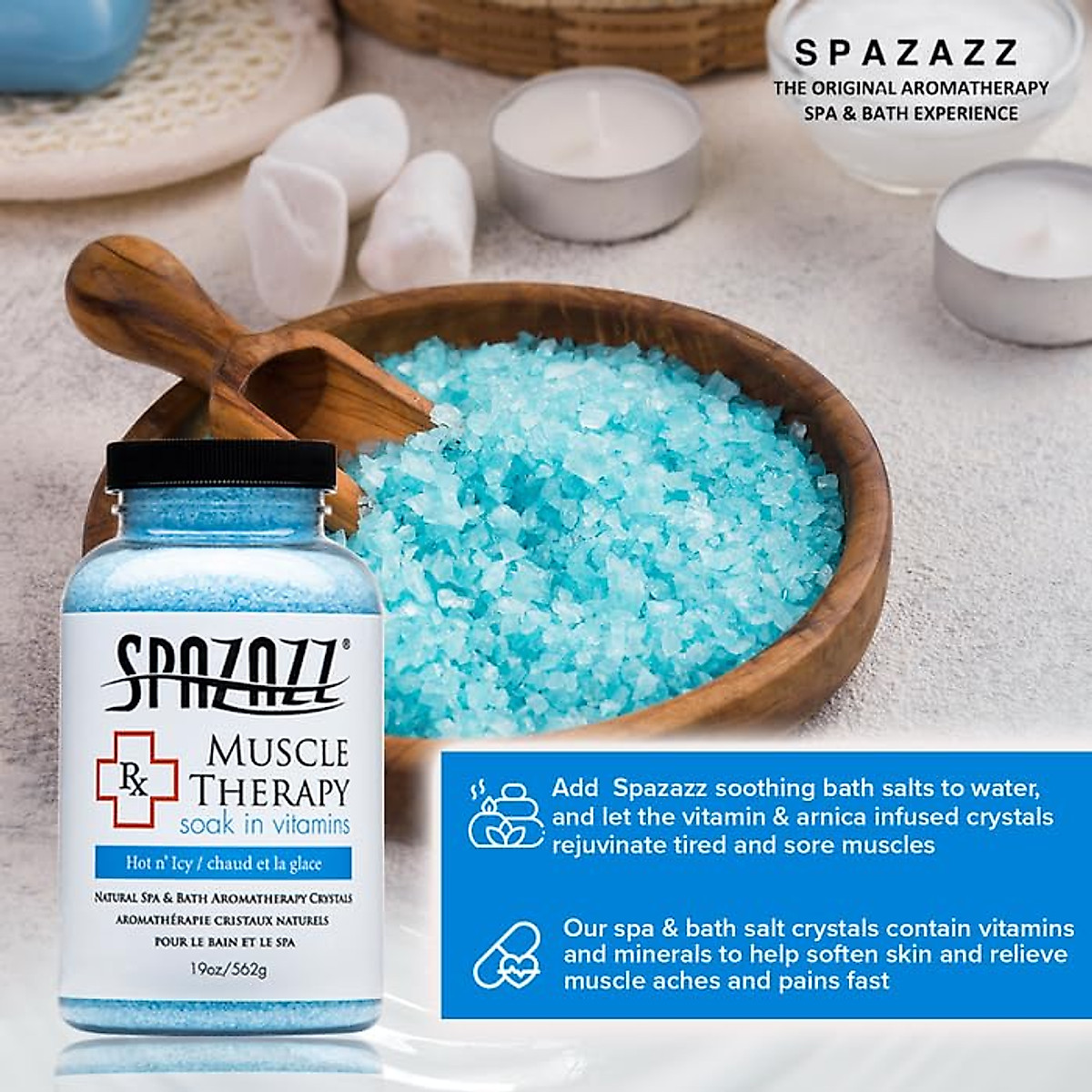 Spazazz SPZ-601 RX Therapy Crystals Container Bath Minerals, 19-Ounce, Muscular Therapy Hot N' Icy