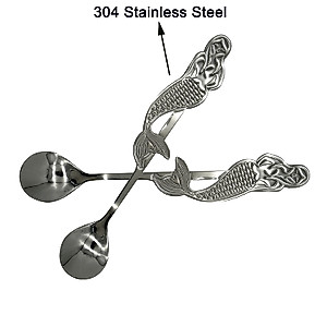 Maydahui 4PCS Mermaid Spoon 18/10（304）Stainless Steel Fish Coffee Milkshake Spoons Tableware Kitchen Tools Design for Dessert Drink Tea Ice Cream Soup