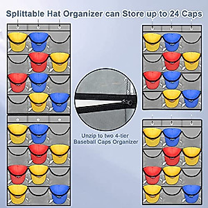 huspossesser Hat Racks for Baseball Caps, Hat Organizer 24 Deep Pockets, Splitable Hat Rack for Wall, Over the Door Hat Hanger for Closet with 4 Hooks, Hat Storage Holder