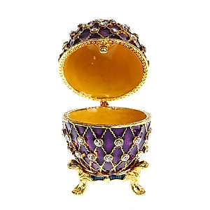 YU FENG Faberge Egg Trinket Box Hinged Jewelry Ring Holder Collectible Figurine Boxes Decorative Egg Crystals (purple)