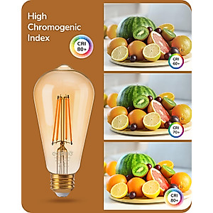 EDISHINE 6 Pack Vintage LED Edison Bulbs 8W Equivalent 60W, ST64 Dimmable Led Light Bulbs, 700LM 2200K Amber Warm Light E26, Decorative Antique LED Filament Bulbs for Home and Commercial, UL Listed