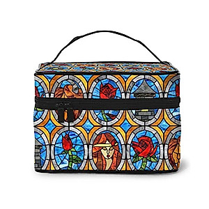 kasdfms Beauty and Fairytale Glass Makeup Bag Large Cosmetic Bag for Women Portable Travel Toiletry Bags Organizer
