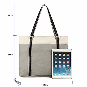 Wxnow Laptop Tote Bag 15.6 Inch Laptop Bag for Women Teacher Large Laptop Organizer Bag Waterproof Briefcase Shoulder Bag for Work Grey