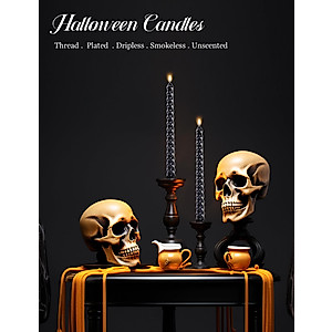Walk Diary Halloween Candles Non-Toxic Candles Thread Design Candle Sticks 10 inches Black Taper Candles Set of 4 Ture Dripless Halloween Candlesticks Smokeless Clean Burning Black Candles