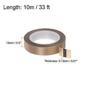 HARFINGTON Fabric PTFE Tape Roll, 0.5" x 33 ft High Temperature PTFE Adhesive Tape 0.13mm Thickness for Vacuum Sealer Machine Hand Impulse Sealers, Brown