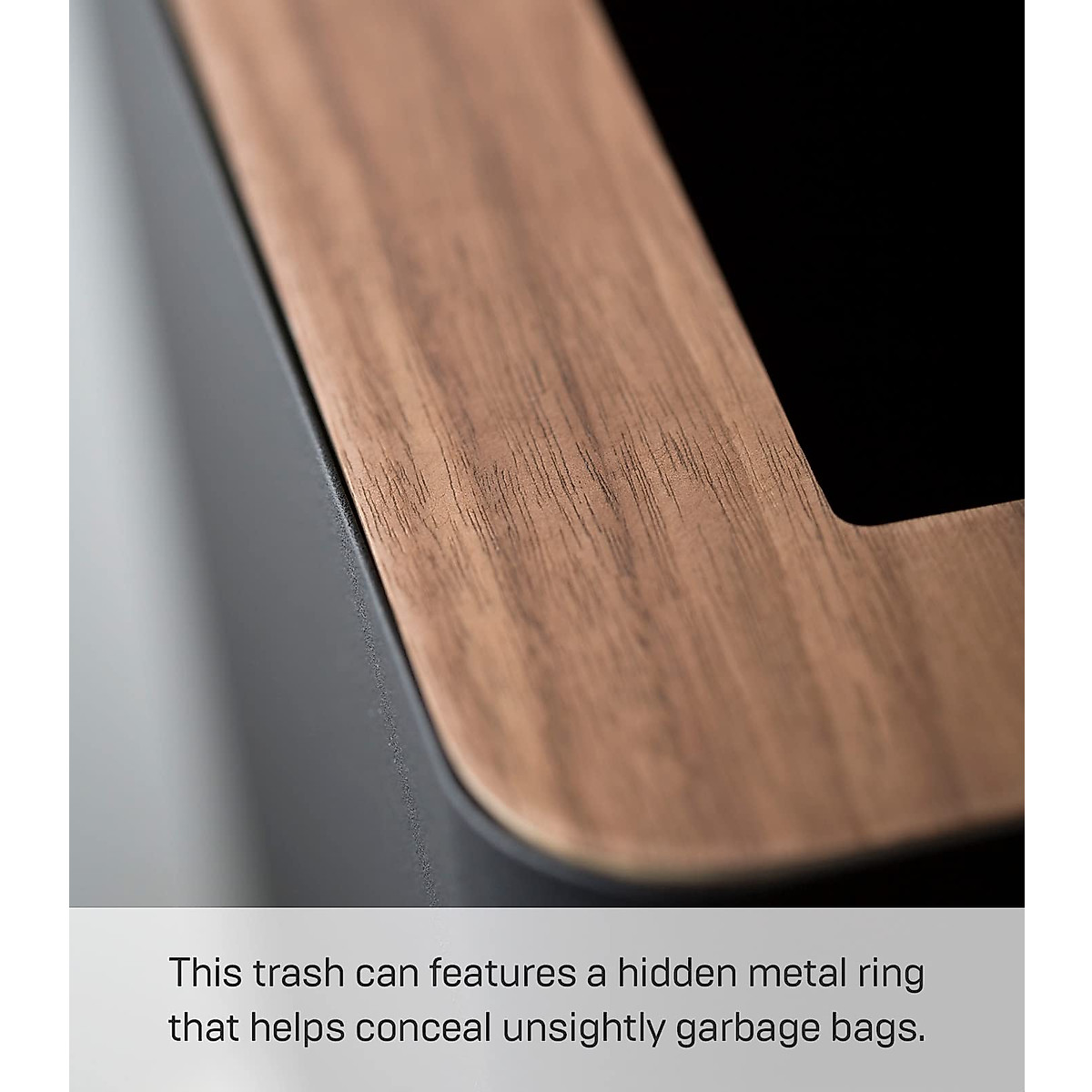 Yamazaki Home Slim Steel + Wood | Trash Can, One Size, Walnut