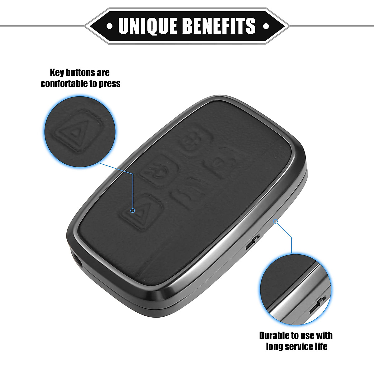 VekAuto Car Smart Key Fob Case Kit Compatible for Jaguar F-Type, Protective Faux Leather Black Keyless Entry Remote Cover with Key Chain