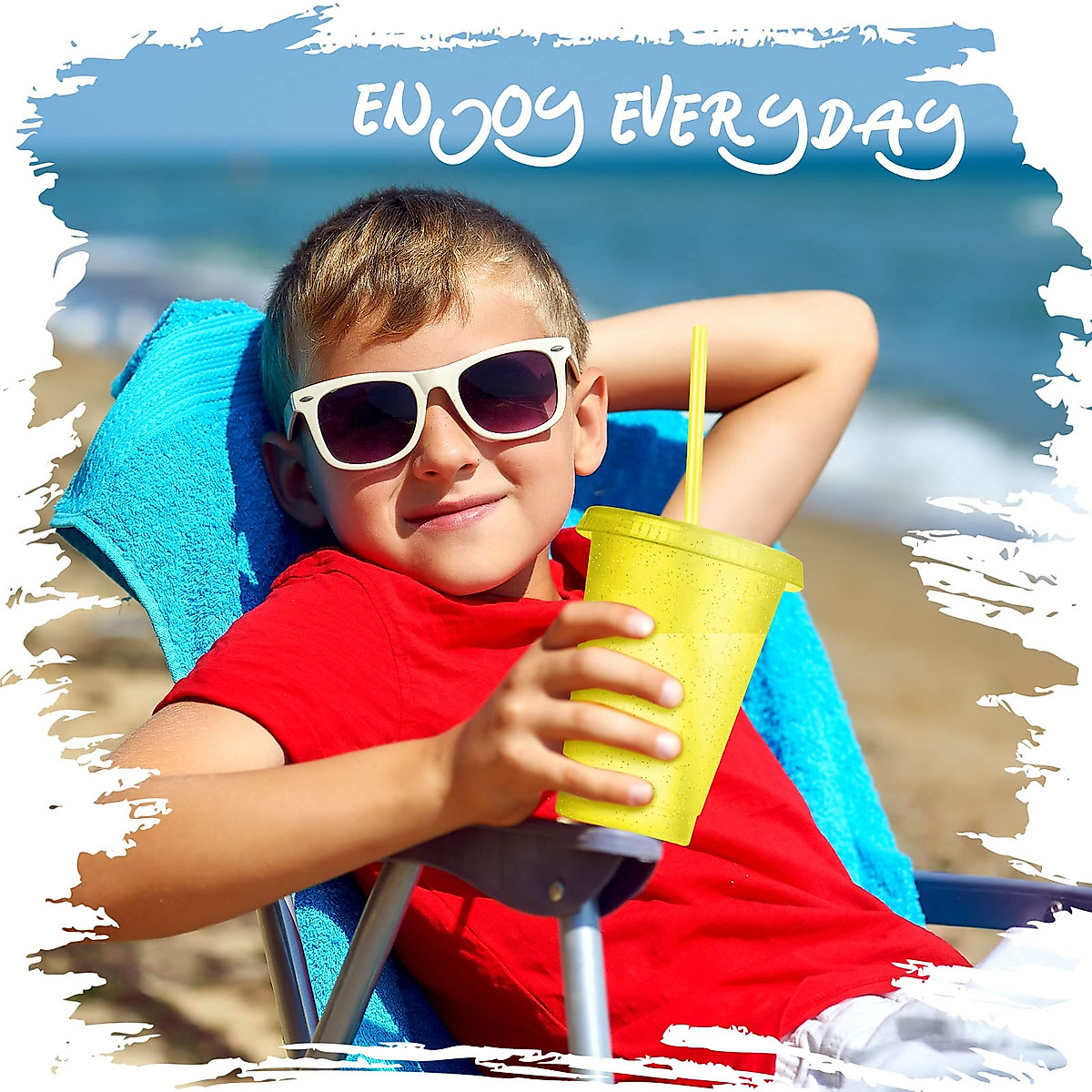 Cups with Straws and Lids Kids Tumbler with Straw Reusable Water Bottle Iced Coffee Travel Mug Cup Adults Plastic Cups for Parties Birthdays 16 oz (Bright Colors, 15 Pack)