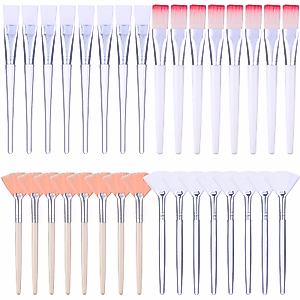 32 Pcs Face Mask Fan Brush Applicator Set Soft Fan Brush Flat Head Facial Brush Esthetician Mask Brush Cosmetic Makeup Tools for Eyelash Extension Peel Mud Clay Mask Cream (Pink)