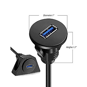 Small USB 3.0 Male to Female AUX Flush Panel Mount Extension Cable for Car Truck Boat Motorcycle Dashboard 3ft