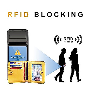 Gostwo Small Wallet for Women, Bifold Card Holder Rfid Wallet Women Genuine Leather with ID Window(Coated Yellow)