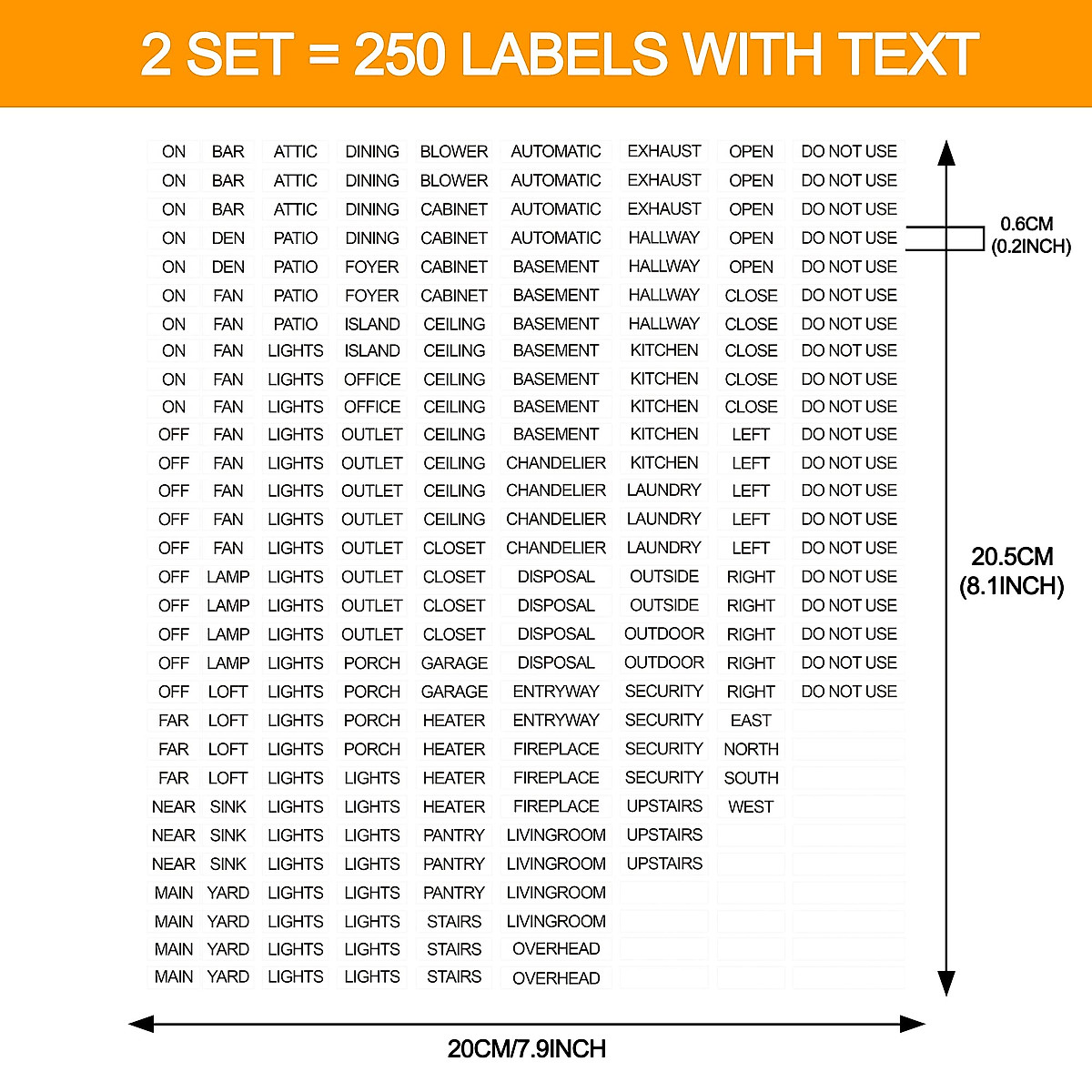 TOMALL 500Pcs Light Switch Labels Stickers with Text Transparent Household Light Fan Heater Bathroom Kitchen Garage DO NOT USE for New Home Office Hotel Public Places