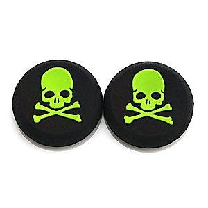 Vivi Audio® Thumb Stick Grips Cap Cover Joystick Thumbsticks Caps for PS4 Xbox ONE Xbox 360 PS3 PS2 Green Skull