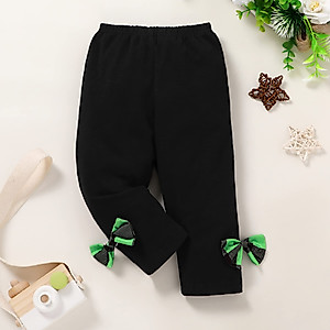 YOUNGER TREE Toddler Girl St Patricks Day Outfits Four-Leaf Clover Sweatshirt Clothes Saint Patrick's Day Ruffle T Shirt Tops + Bell Bottoms Pants (Green Plaid A, 4-5T)