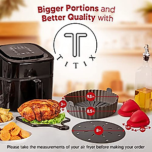 TITIX Silicone Air Fryer Liner (4-Piece Set) - Grey-Brown (XL - 9.5") - Dishwasher & Microwave Safe Silicone Bowl - Heat Resistant Reusable Oven & Air Fryer Liner