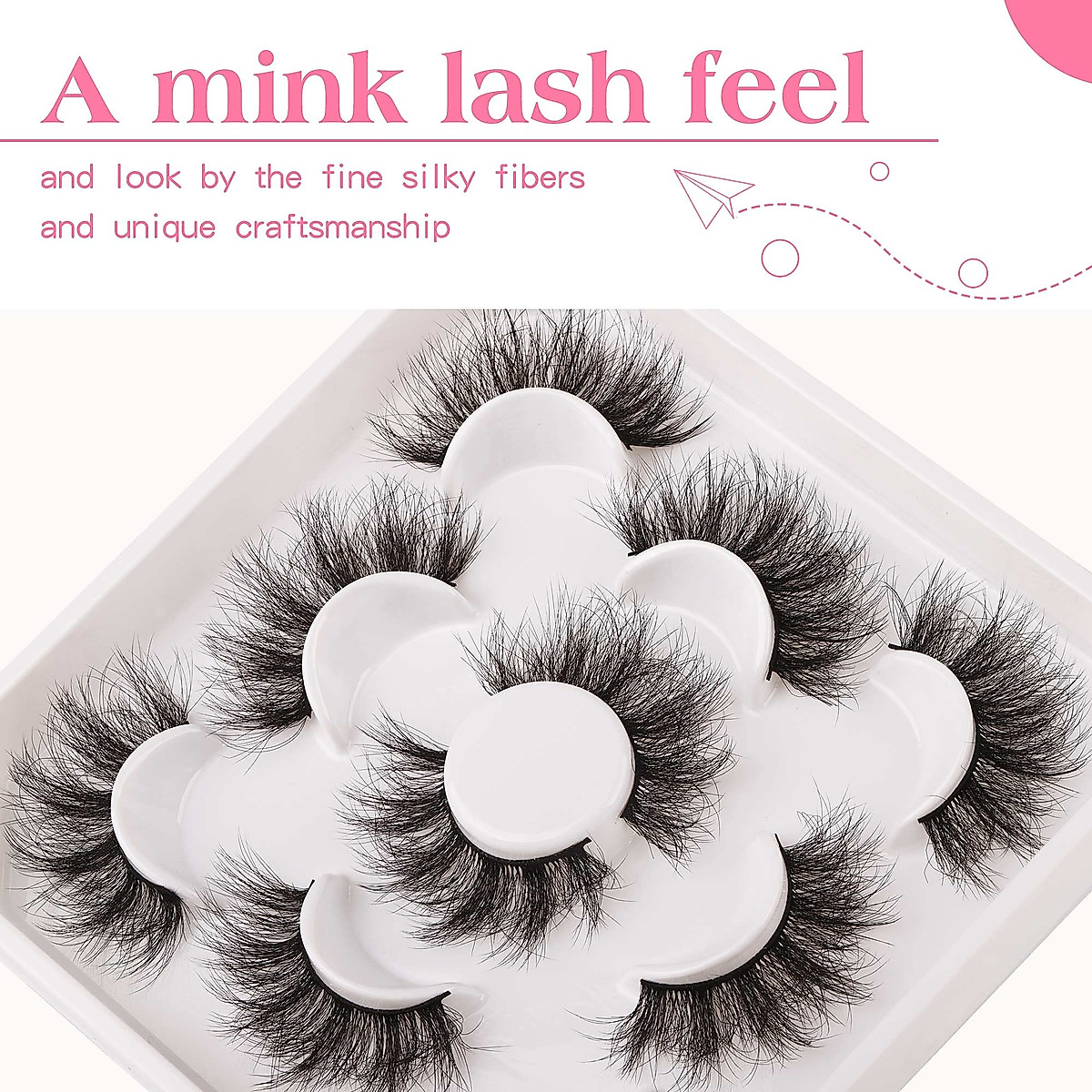 JIMIRE Flare Mink Lashes Fluffy Wispy False Lashes Pack Fluttery 10D Multi-dimensional Volume False Eyelashes 5 Pairs