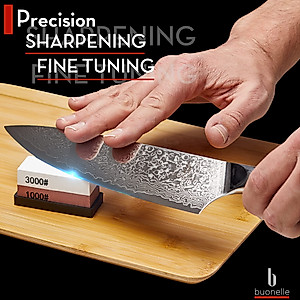 Japanese Damascus Chef Knife with Whetstone Sharpener – 8 inch Professional VG10 Chefs Knife – Full Tang Sharp Japanese Chef Knife with G10 Handle and Protective Sheath