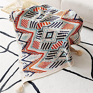 BTFYaHe Boho Chic Knitted Wool Blanket - Versatile Couch and Camping Blanket, Perfect for Fall - Thick Mexican Bohemian Throw-50X60 Inch