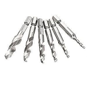 MUXSAM 6Pcs Drill Tap Combination Bit Set Deburr Countersink Hex Bit HSS 1/4 Shank