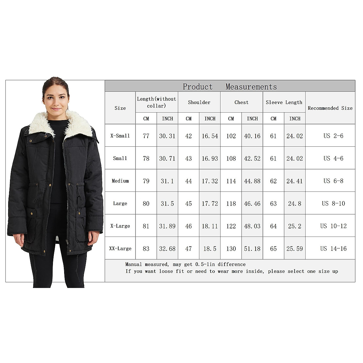 MEWOW Women's Winter Mid Length Thick Warm Faux Lamb Wool Lined Jacket Coat (XL, Black)