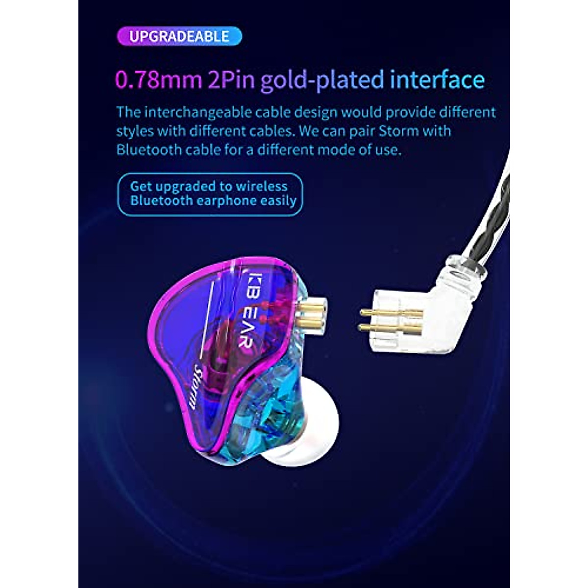 YINYOO KBEAR Storm in-Ear Monitor, 1DD Wired Earphones Professional Wired Earbuds IEM with Crystal Clear Sound, 3.5mm Plug in Ear Headphones for Musician Singer Music (Blue-Purple, Without mic)