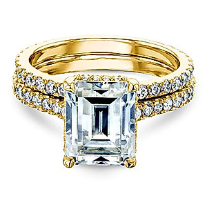 Kobelli 3-1/6ct.tw Emerald Moissanite Drop Halo Bridal Set, Rose Gold, 10