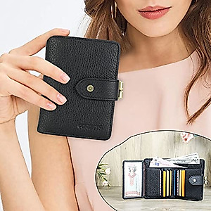 Contact's Womens Kiss Lock Wallet Leather Kiss Clasp Coin Purse Small Card Holder Bifold Rfid Wallet for Women (Black)