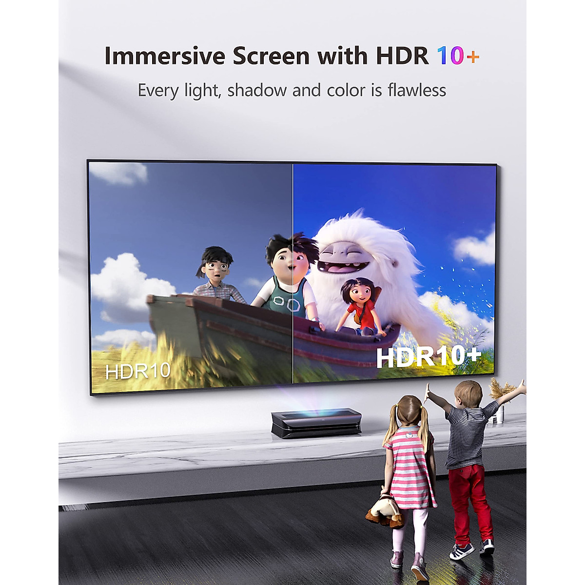 AWOL VISION LTV-2500 4K UHD Ultra Short Throw Triple Laser Projector, 150", 3D, 2600 Peak Lumen, HDR10+ with Dolby Atmos, UST Laser TV Projector Without Color Wheel (Fire TV Stick 4K Max Included)