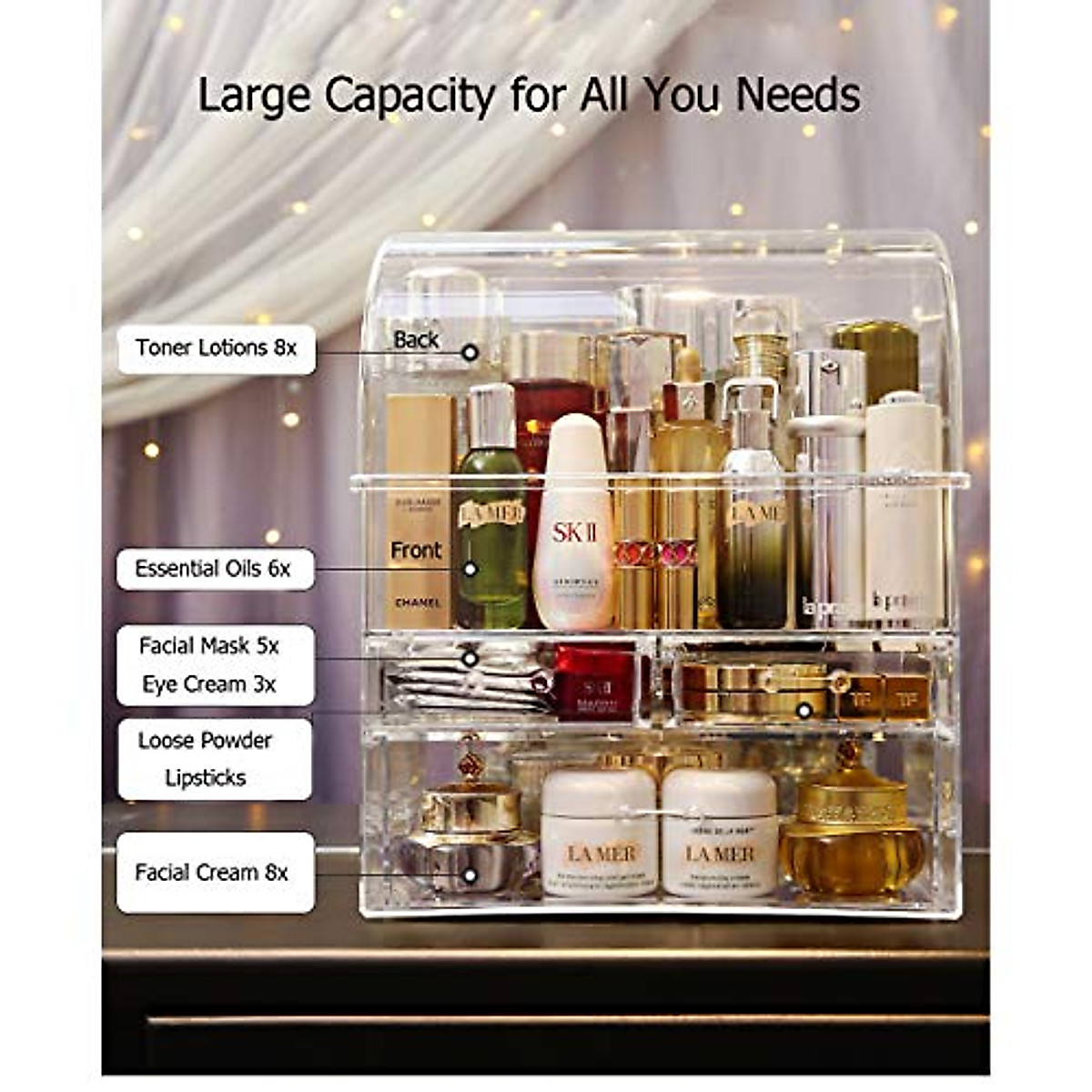 MOOCHI Professional Large Cosmetic Makeup Organizer Dust Water Proof Cosmetics Storage Display Case with Drawers