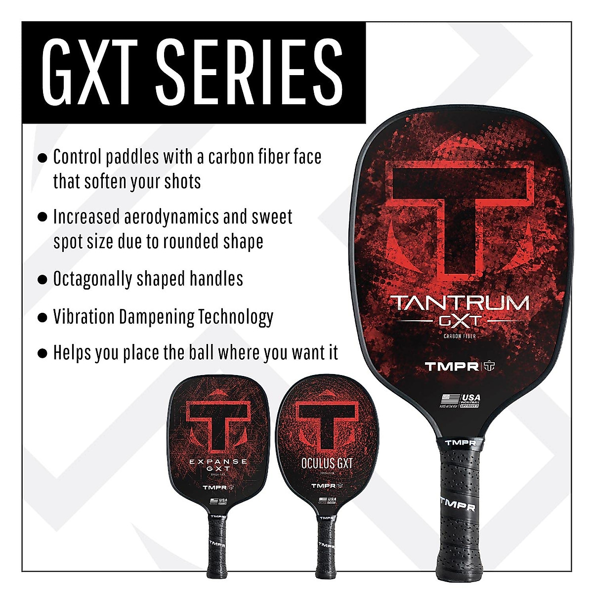 TMPR Sports Tantrum GXT - Pickleball Paddle, Red, Heavy Weight (8.1-8.2 oz)