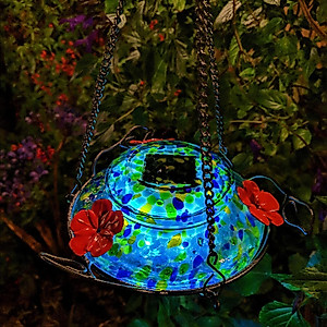 Nature's Way Bird Products WWGHF7 Hand Blown Spring Rain Illuminated Hummingbird Dish Feeder