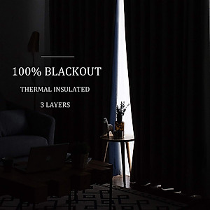 RYB HOME 100% Blackout Curtains with Noise Absorbing Liner, 3 Layers Soundproof Thermal Insulated Summer Drapes for Bedroom Living Room Baby Nursery, 52 x 63 inch, Sliver Grey, Set of 2