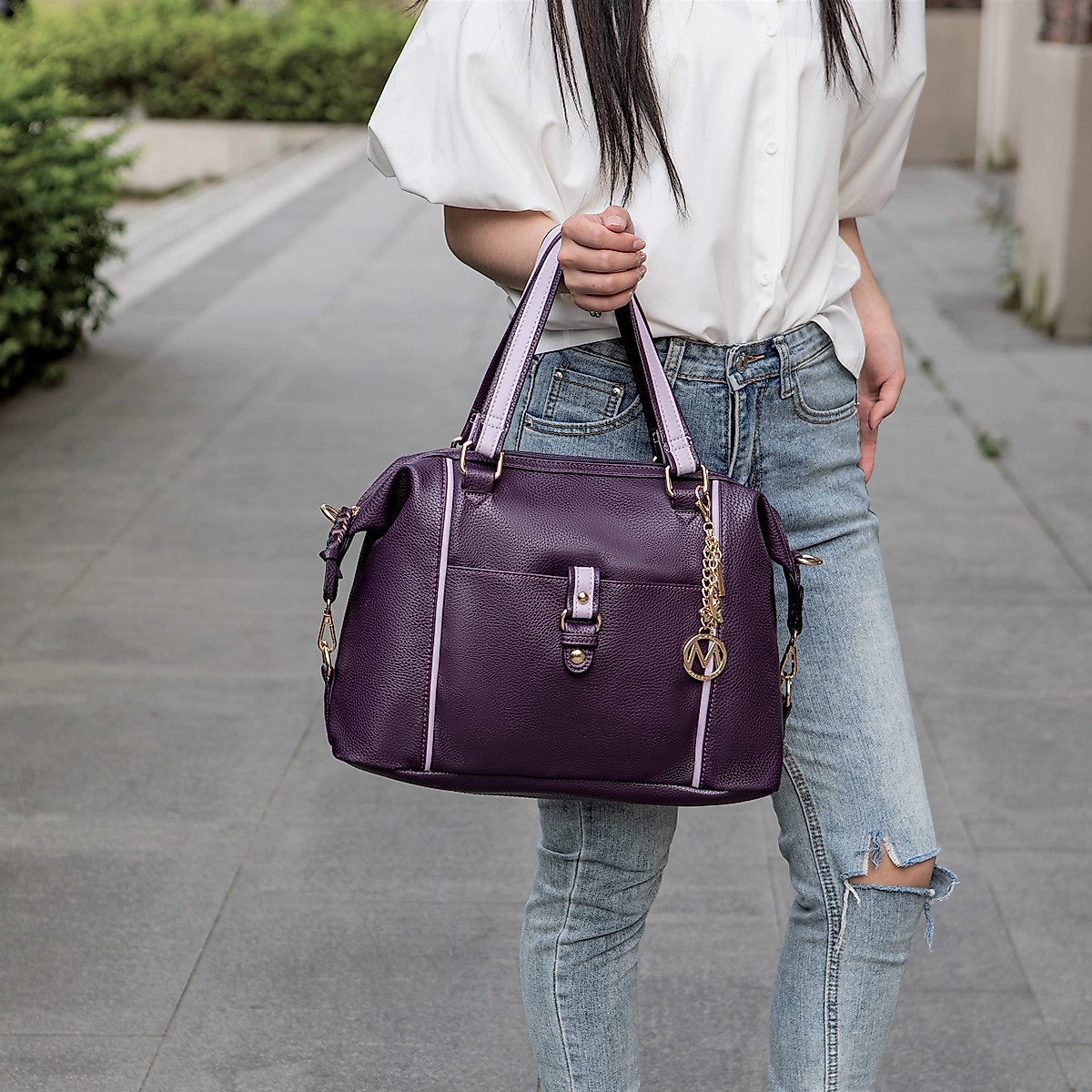 MKF Collection Lightweight Satchel Travel Bag for women, Vegan Leather Large Shoulder Handbag Purse