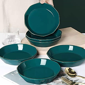 ESTELAR Dinner Plates Set Nordic Light Luxury Ceramic Plate Dish Plate Home Tableware Set Dark Green Gold Edge Plate Creative Dessert Plate Kitchen Salad Bowl (Color : 7inch, Size : 4pcs)