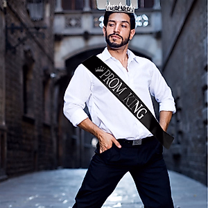 Lyrow 4 Pcs Prom King and Queen Crown Set with Sashes and Tiara Prom Sashes for Graduation Halloween Costume(Silver, Silver)