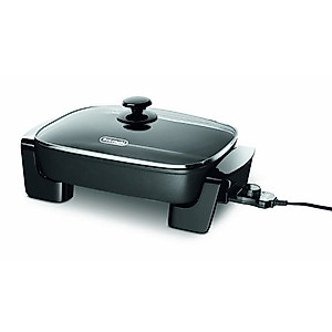 De'Longhi Electric Skillet with Tempered Glass Lid, 16" X 12", Black