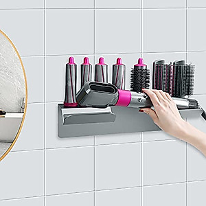 EUTRKei Wall Mount Holder for Dyson Airwrap Styler, Airwrap Holder Compatible with 7 Styling Accessories, Metal Organizor Storage Organizer for Home Bedroom Bathroom, Matte Grey(Only Holder)