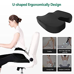 AROVAXCXP Seat Cushion for Office Chair Car Memory Foam Hip Cushions Comfort Butt Pad for Relief Pressure in Office and Driving Ergonomic Cushion for Wheelchair Travel Airplane and Firm Sitting Black