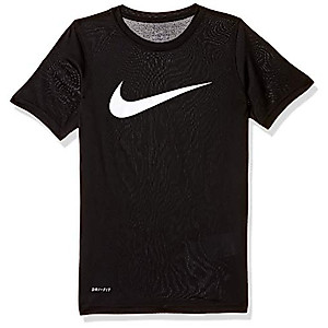 NIKE Boys' Dry Short Sleeve Swoosh Solid Tee, Black/White, X-Large